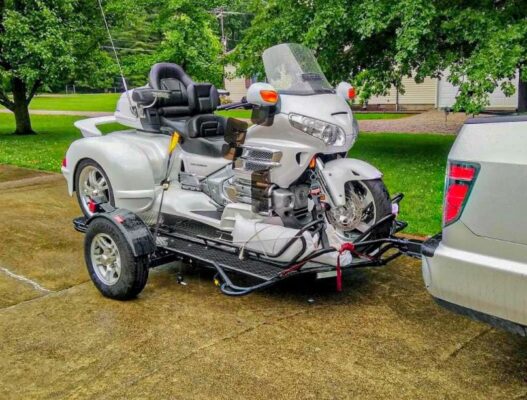 Trinity MT3 Motorcycle Trailer Stand, Store or Roll Ride-Up 3-Rail ...